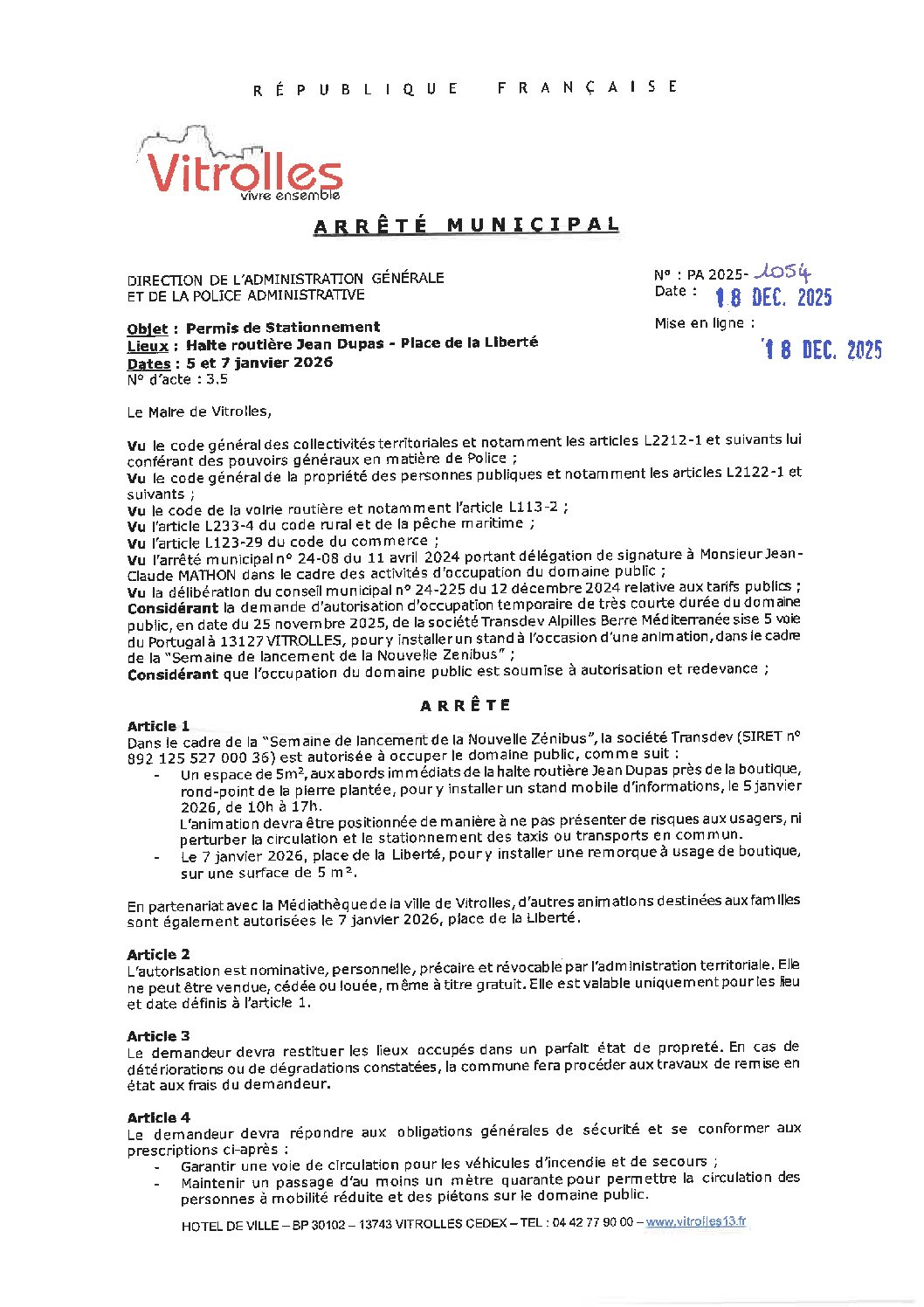 PA 2025-1054 – Ville de Vitrolles